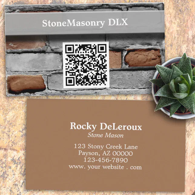 Professional Stonemason Rustic Brick QR Code Business Card | Zazzle