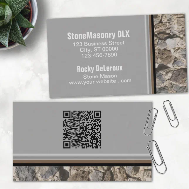 Professional Stonemason Rustic Rock Border QR Code Business Card | Zazzle