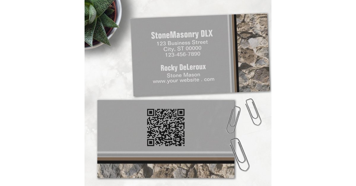 Professional Stonemason Rustic Rock Border QR Code Business Card | Zazzle