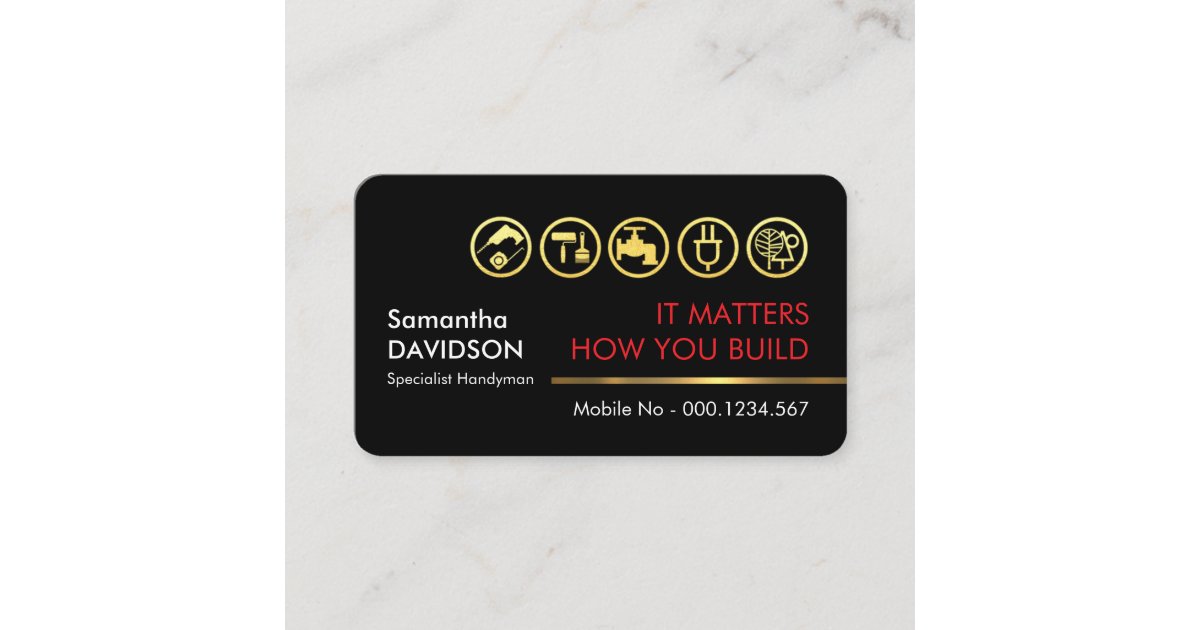 Professional Stylish Gold Handyman Tools Line Business Card | Zazzle