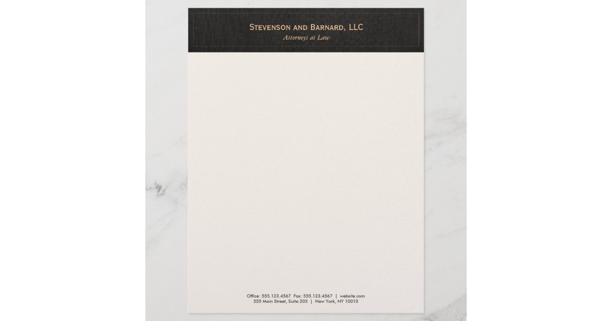 Professional Traditional Black Linen Letterhead | Zazzle