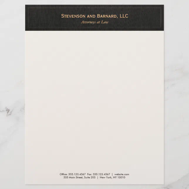 Professional Traditional Black Linen Letterhead | Zazzle