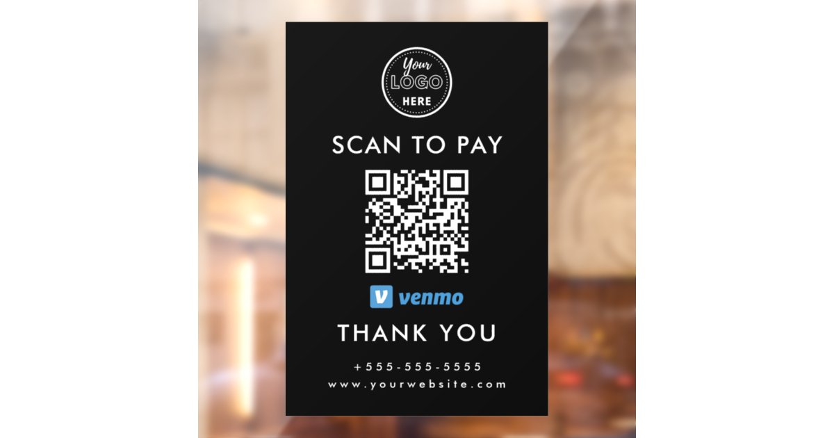 Professional Venmo QR Code Scan to Pay Logo Black Window Cling | Zazzle