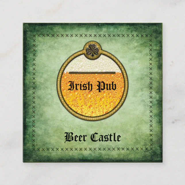 Professional vintage Irish Pub beer logo Square Business Card | Zazzle