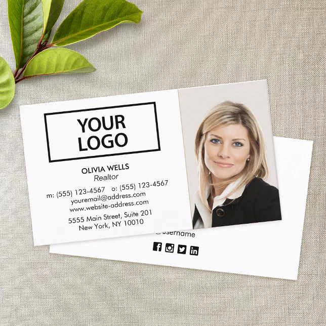 Professional White Add Photo Business Card | Zazzle