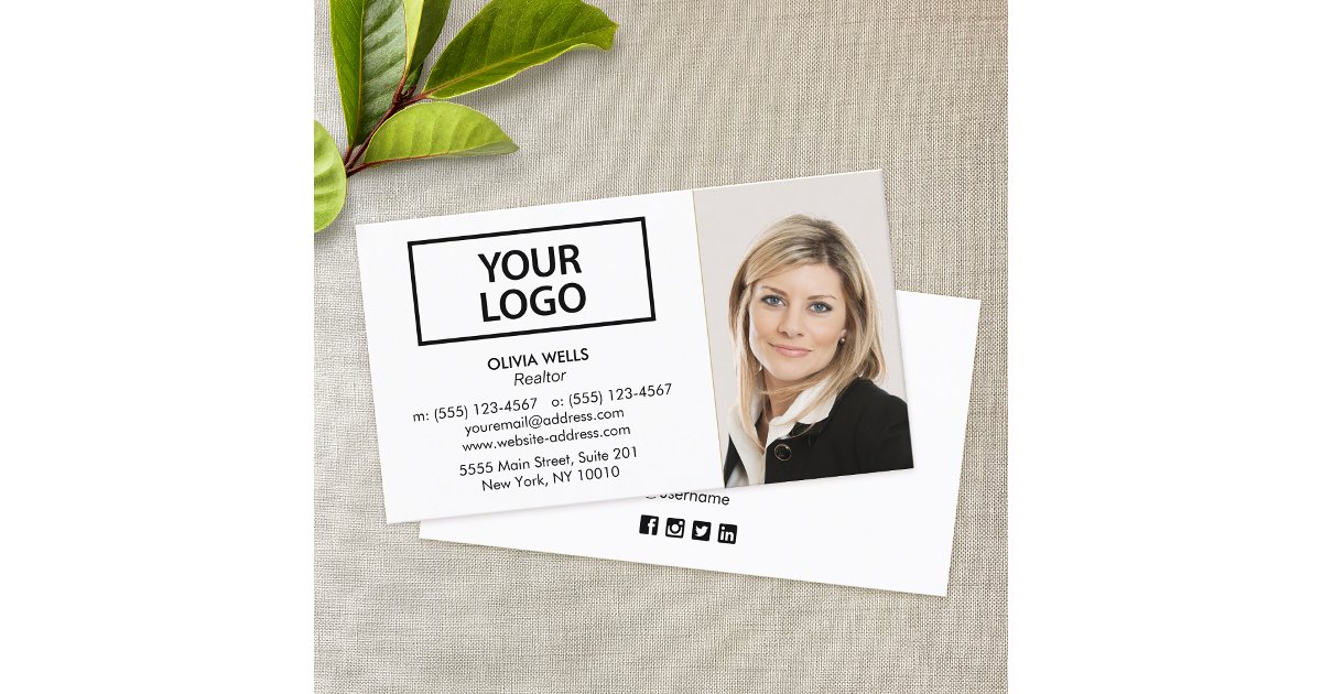 Professional White Add Photo Business Card | Zazzle