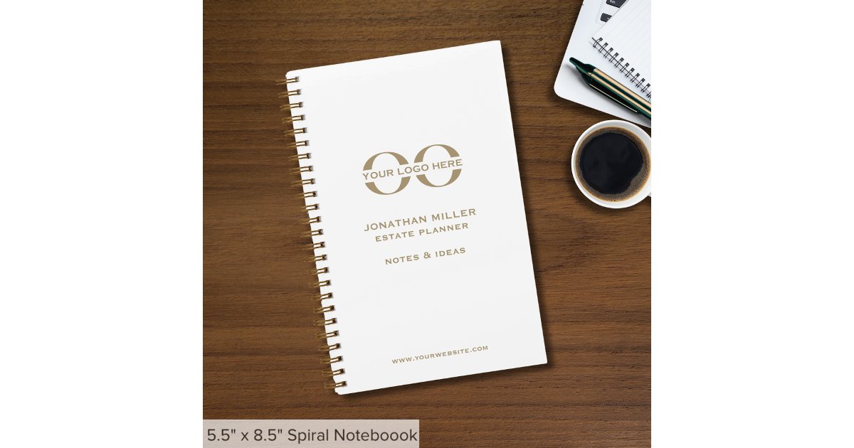 Professional White Custom Logo Notebook | Zazzle