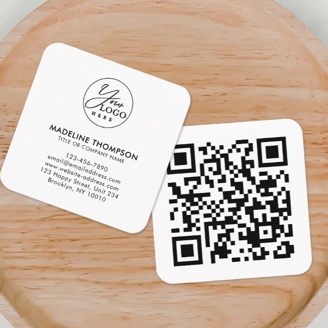 Professional White Generic Company Logo QR Code Square Business Card ...