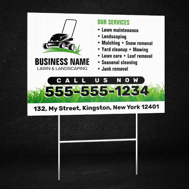 Professional White Green Lawn Care & Landscaping Sign | Zazzle