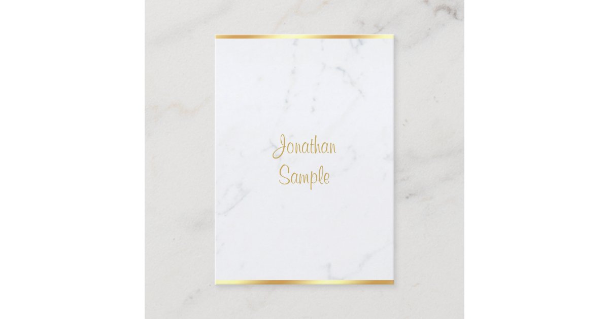 Professional White Marble Gold Handwritten Script Business Card | Zazzle