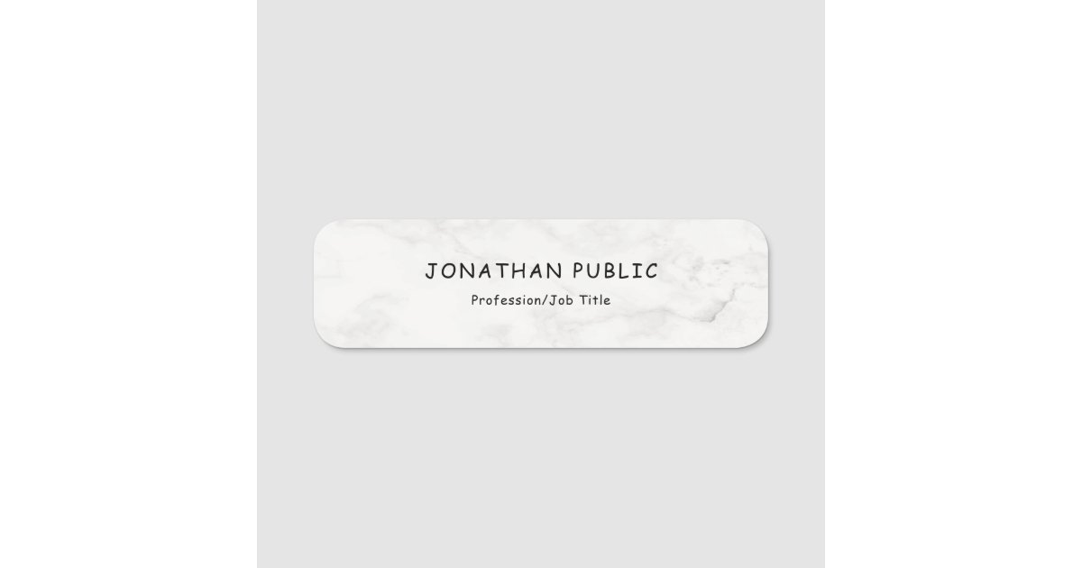 Professional White Marble Modern Simple Template Name Tag | Zazzle