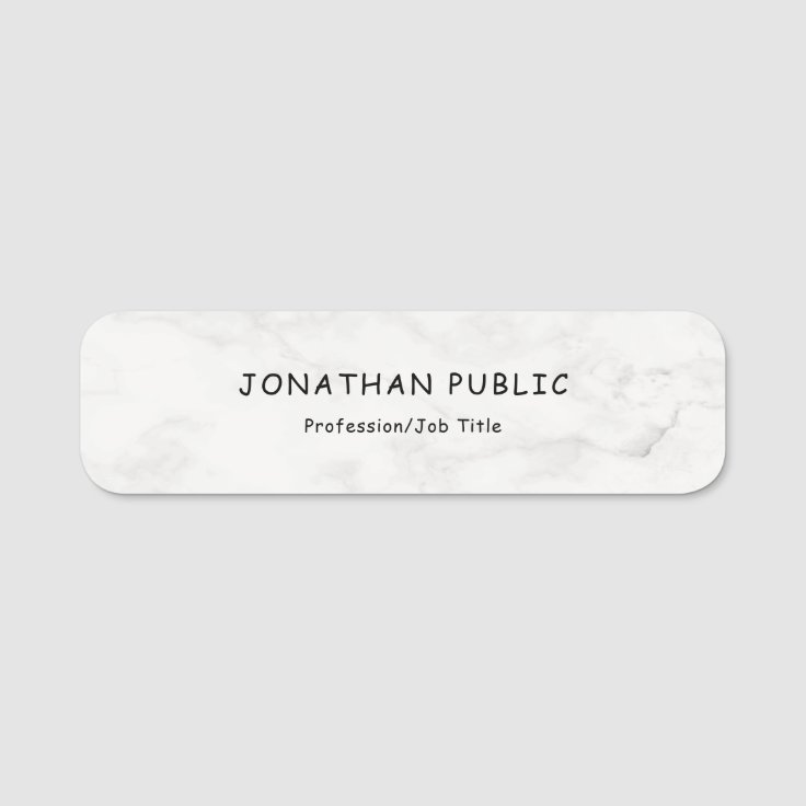 Professional White Marble Modern Simple Template Name Tag | Zazzle