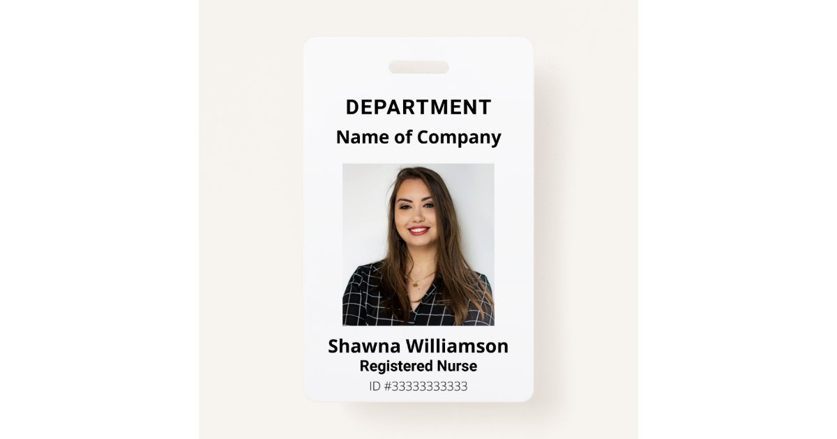 Professional White Photo Bar Code ID Badge | Zazzle