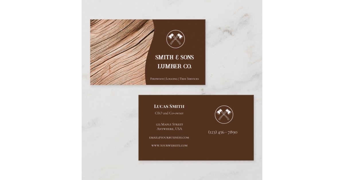 Professional Wood Grain Axe Logo Lumber Company Business Card | Zazzle