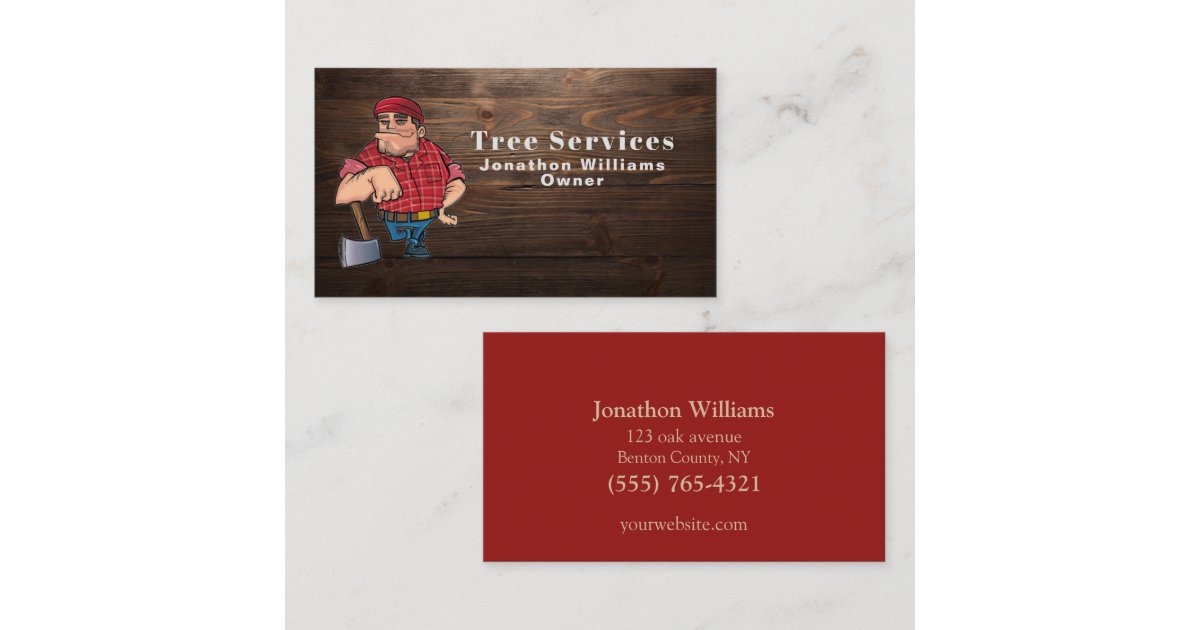 Professional Wood Tree Trim Service Cartoon Logger Business Card | Zazzle