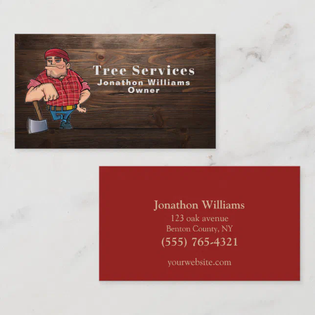 Professional Wood Tree Trim Service Cartoon Logger Business Card | Zazzle
