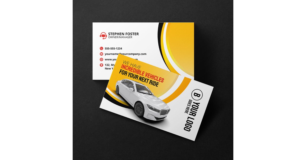 Professional Yellow Car Rental Car Hire Automobile Business Card | Zazzle