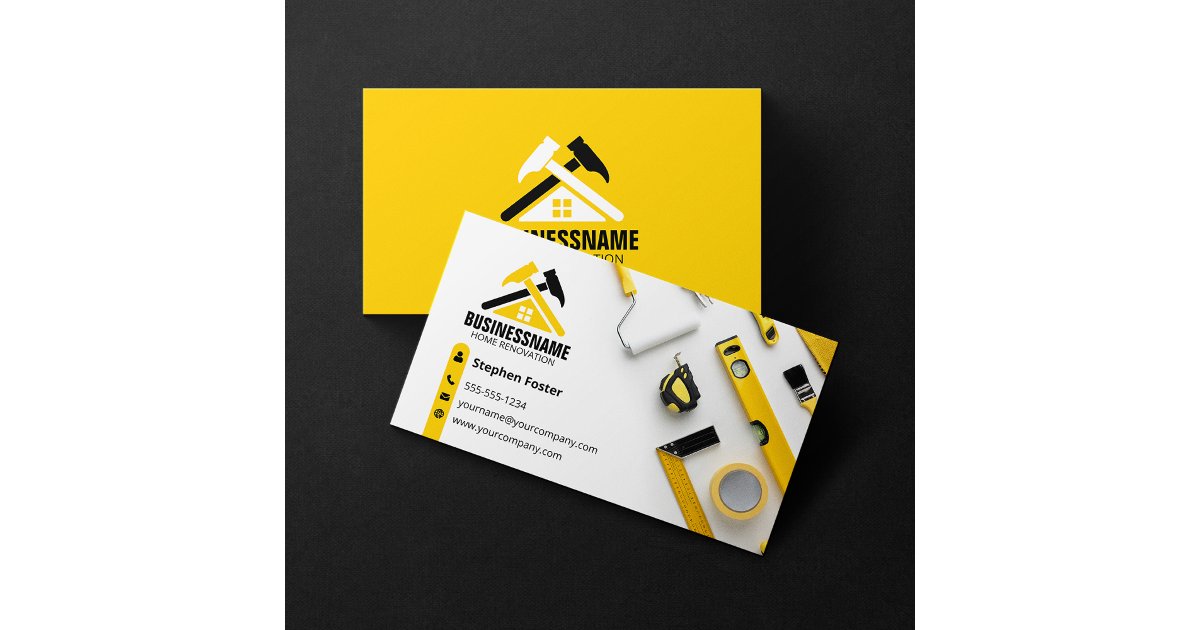 Professional Yellow Home Renovation Construction Business Card | Zazzle