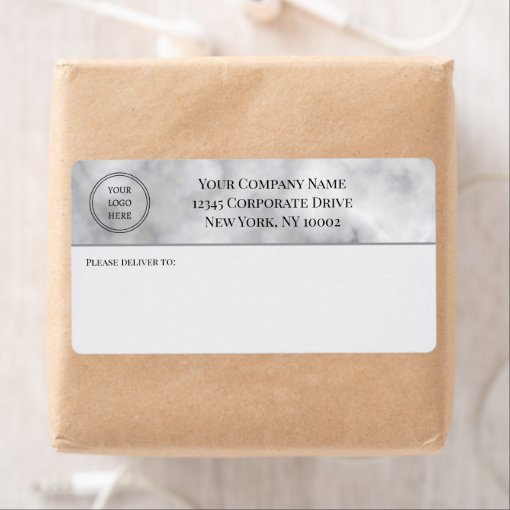 Professional Your Logo Here Black and White Marble Label | Zazzle