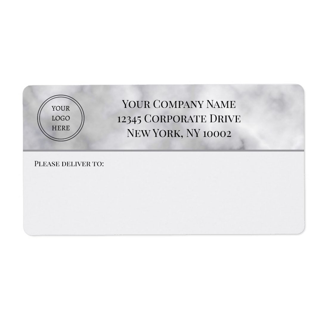 Professional Your Logo Here Black and White Marble Label | Zazzle