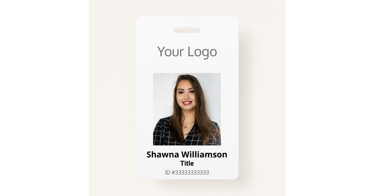 Professional Your Logo White Photo Bar Code ID Badge | Zazzle