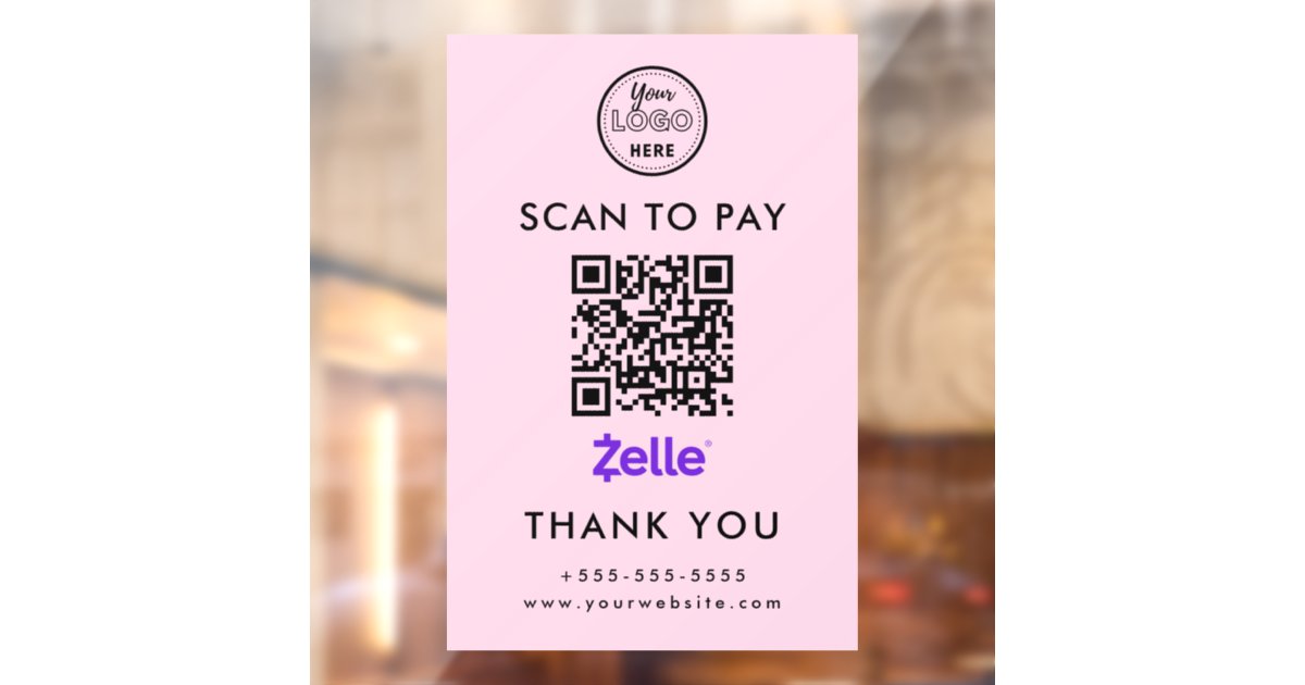Professional Zelle QR Code Scan to Pay Logo Pink Window Cling | Zazzle