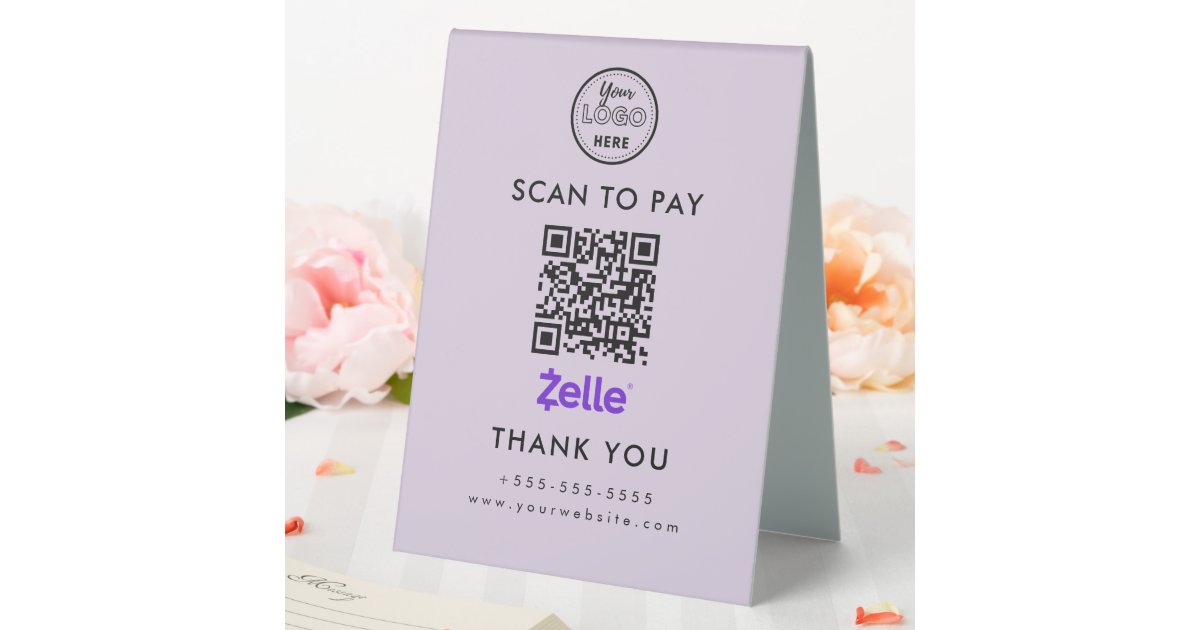 Professional Zelle QR Code Scan to Pay Logo Purple Table Tent | Zazzle