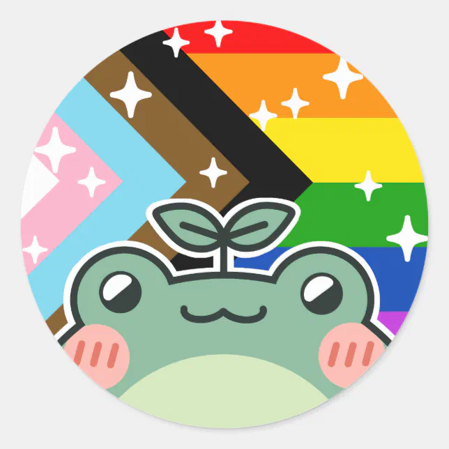 Progess POC LGBT Pride Flag Frog Classic Round Sticker | Zazzle