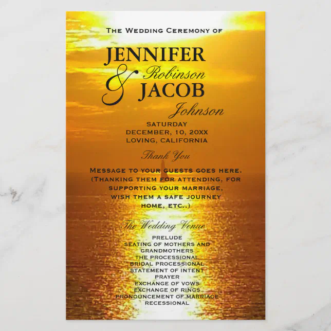 Program | Ocean Sunset Golden | Zazzle
