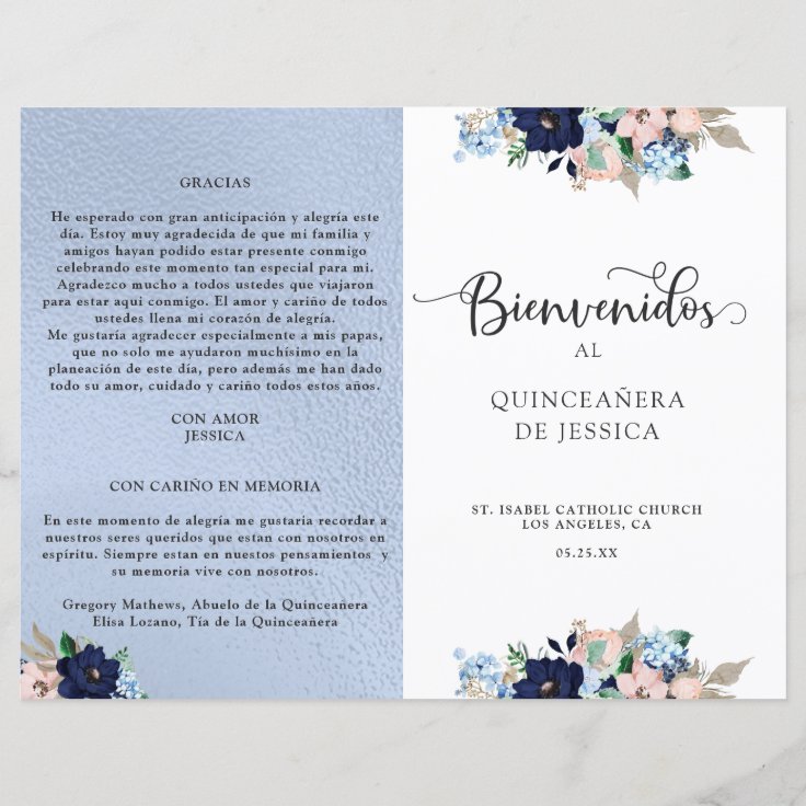 Programa de Quinceañera en Español, Azul y Rosa | Zazzle