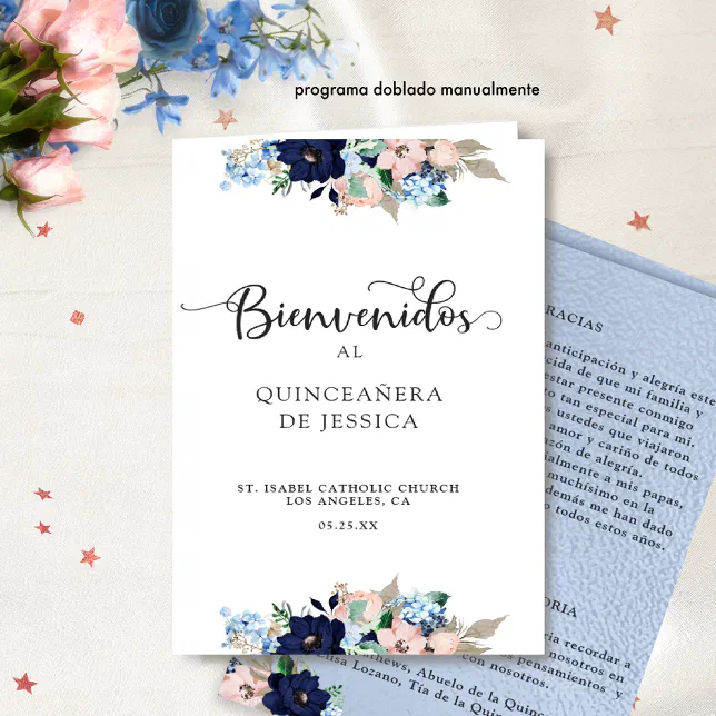 Programa de Quinceañera en Español, Azul y Rosa | Zazzle