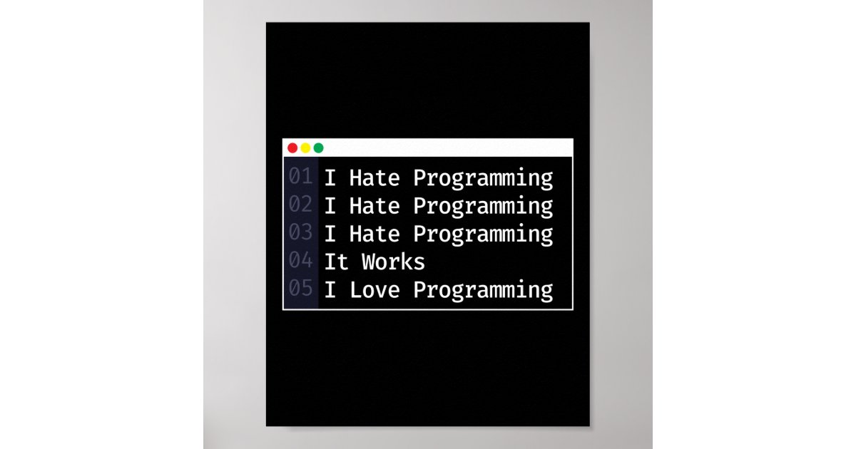 Programmer Coding I Hate Programming I Love Poster | Zazzle