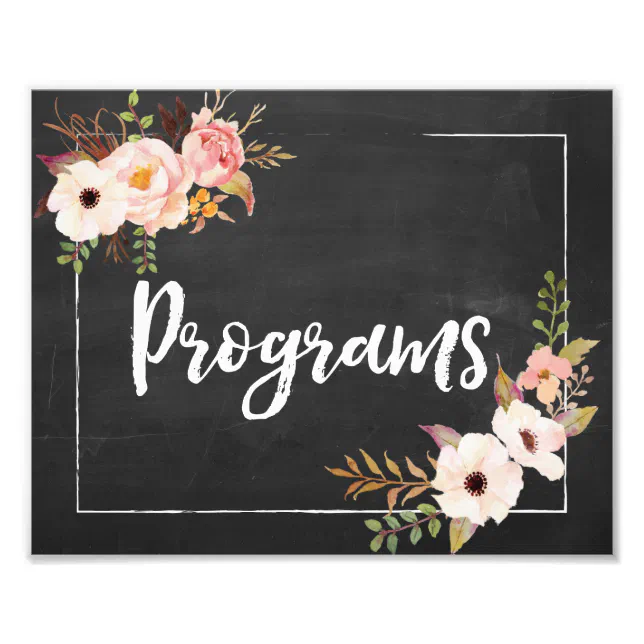 Programs Rustic Chalkboard Floral Wedding Sign | Zazzle