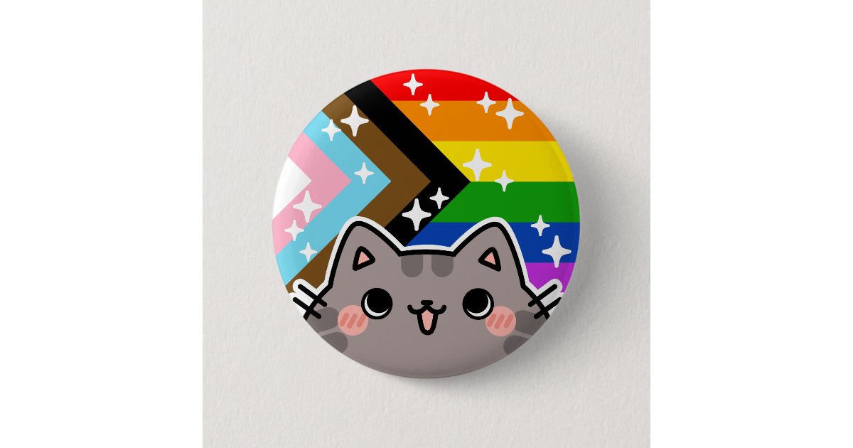 Progress LGBT Pride Flag Cat Button | Zazzle