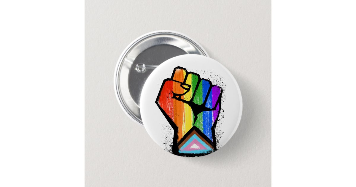 Progress Pride Fist Button | Zazzle