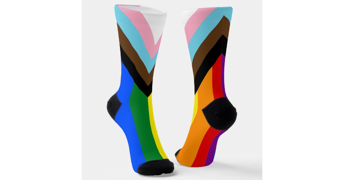 Progress Pride Flag LGBTQ+ Socks | Zazzle
