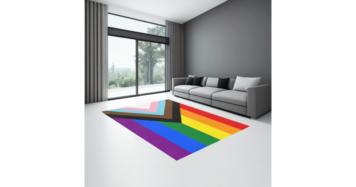 Progress Rainbow Flag Carpet, Pride house, LGBTQ Rug | Zazzle
