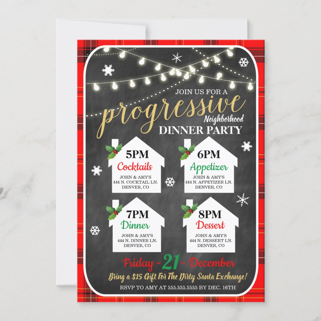 Progressive Holiday Dinner Party Invitation | Zazzle