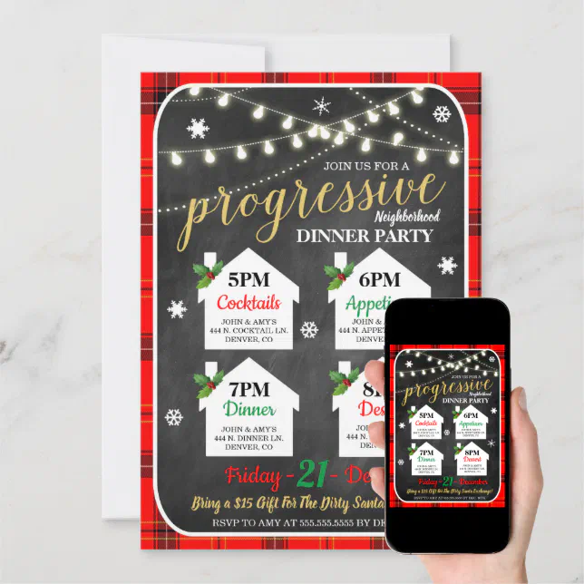 Progressive Holiday Dinner Party Invitation | Zazzle