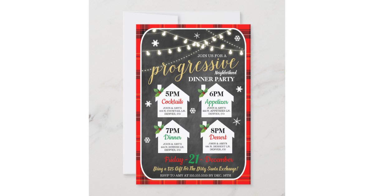 Progressive Holiday Dinner Party Invitation | Zazzle