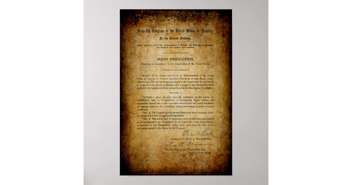 PROHIBITION 18th AMENDMENT Poster | Zazzle