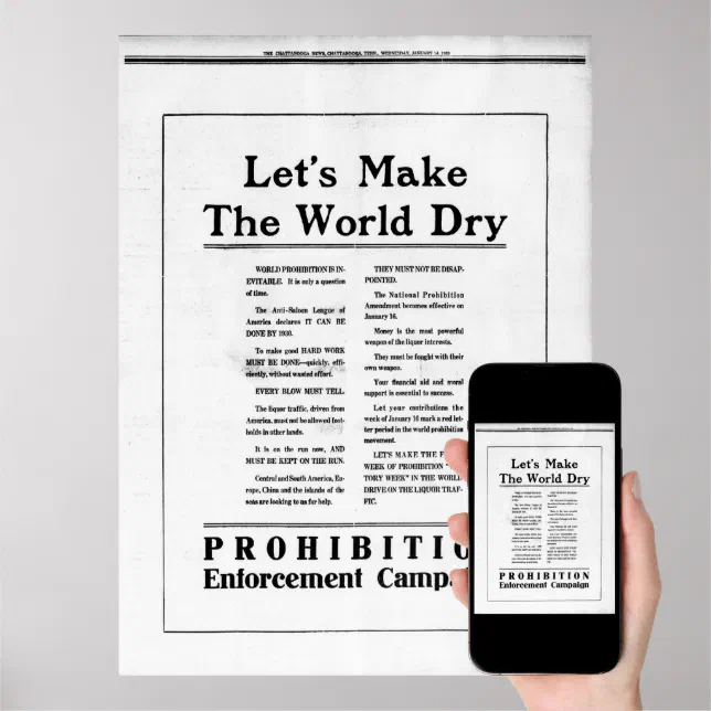 PROHIBITION for the WORLD NEWSPAPER AD 1920 Poster | Zazzle