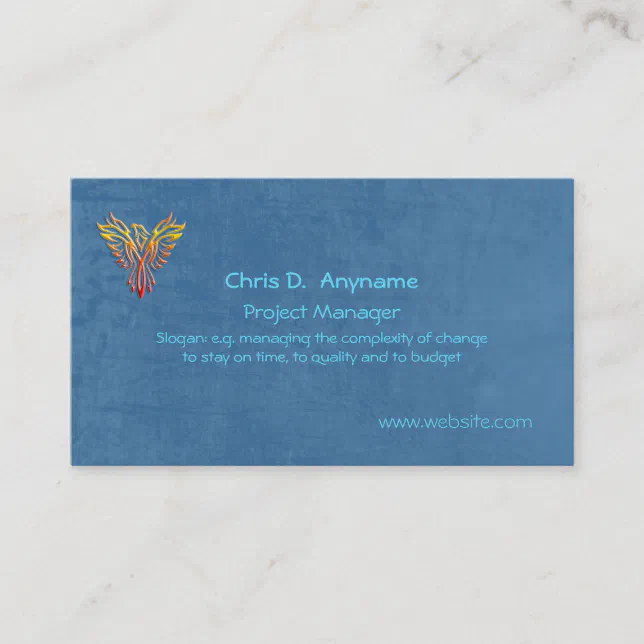 Project Manager, phoenix logo, blue leather-effect Business Card | Zazzle