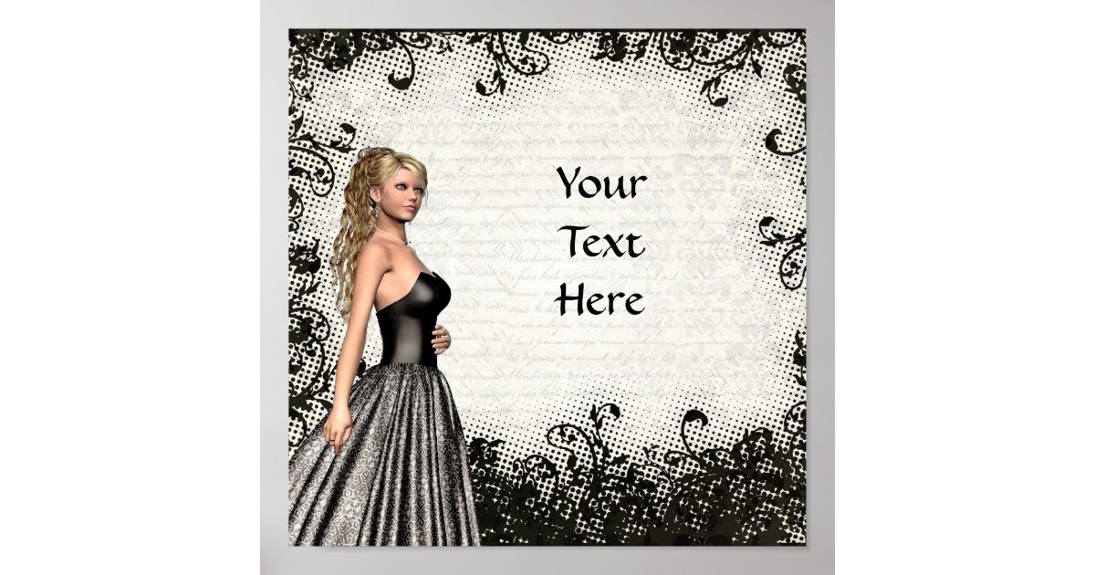 Prom girl in a black dress poster | Zazzle