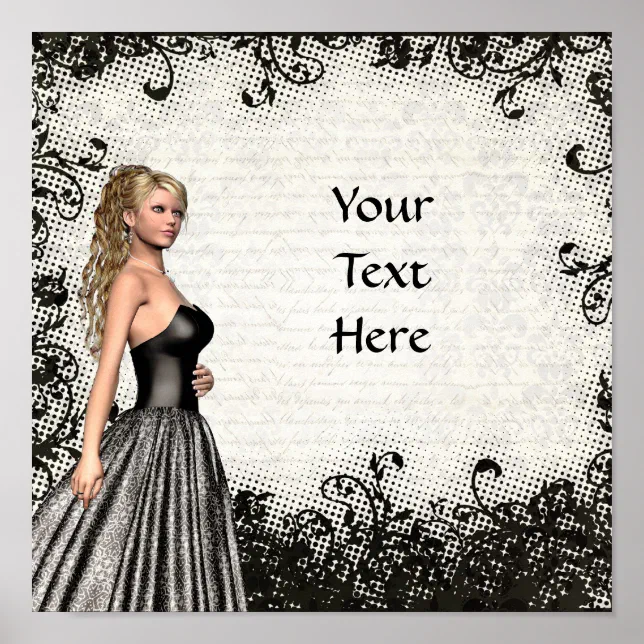 Prom girl in a black dress poster | Zazzle