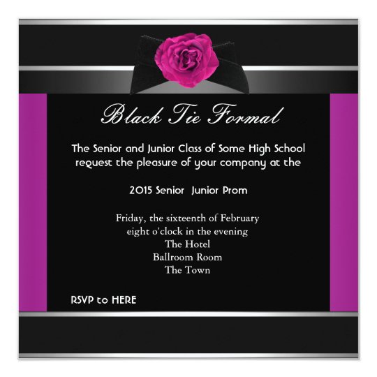 Prom High School Dance Formal Pink Black Tie Invitation | Zazzle.com