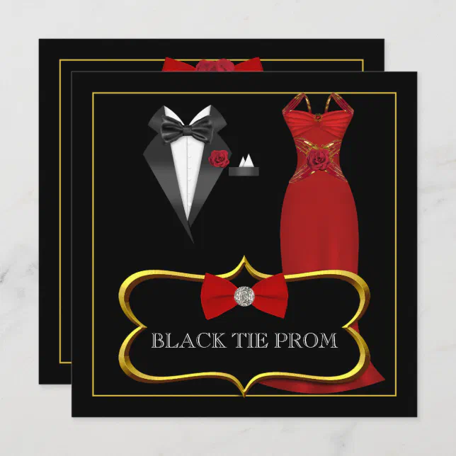 Prom High School Dance Formal Red Black Tie Invitation | Zazzle