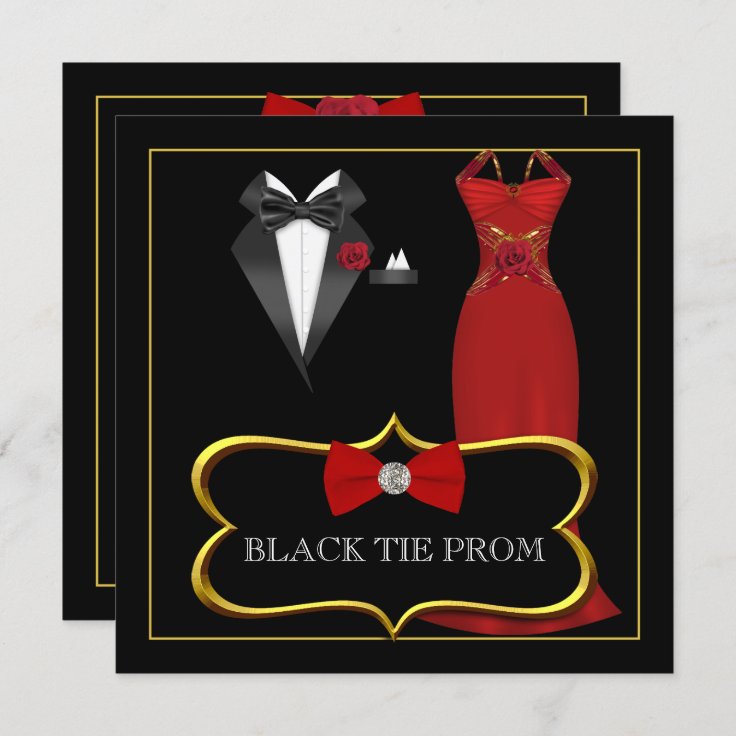 Prom High School Dance Formal Red Black Tie Invitation | Zazzle