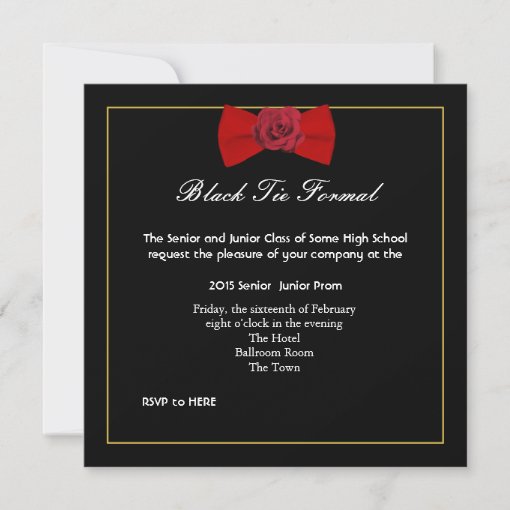 Prom High School Dance Formal Red Black Tie Invitation | Zazzle