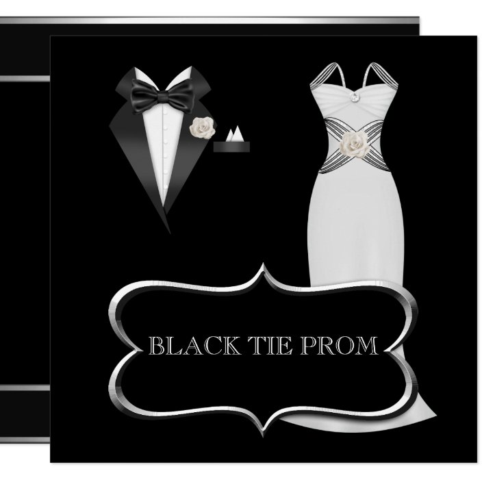Prom High School Dance Formal White Black Tie Invitation | Zazzle.com